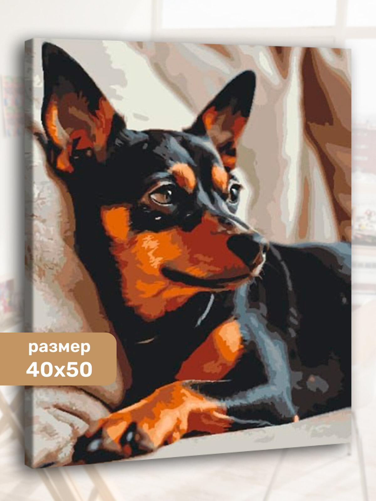 Картина по номерам на холсте и подрамнике "Цвергпинчер" 40x50 см
