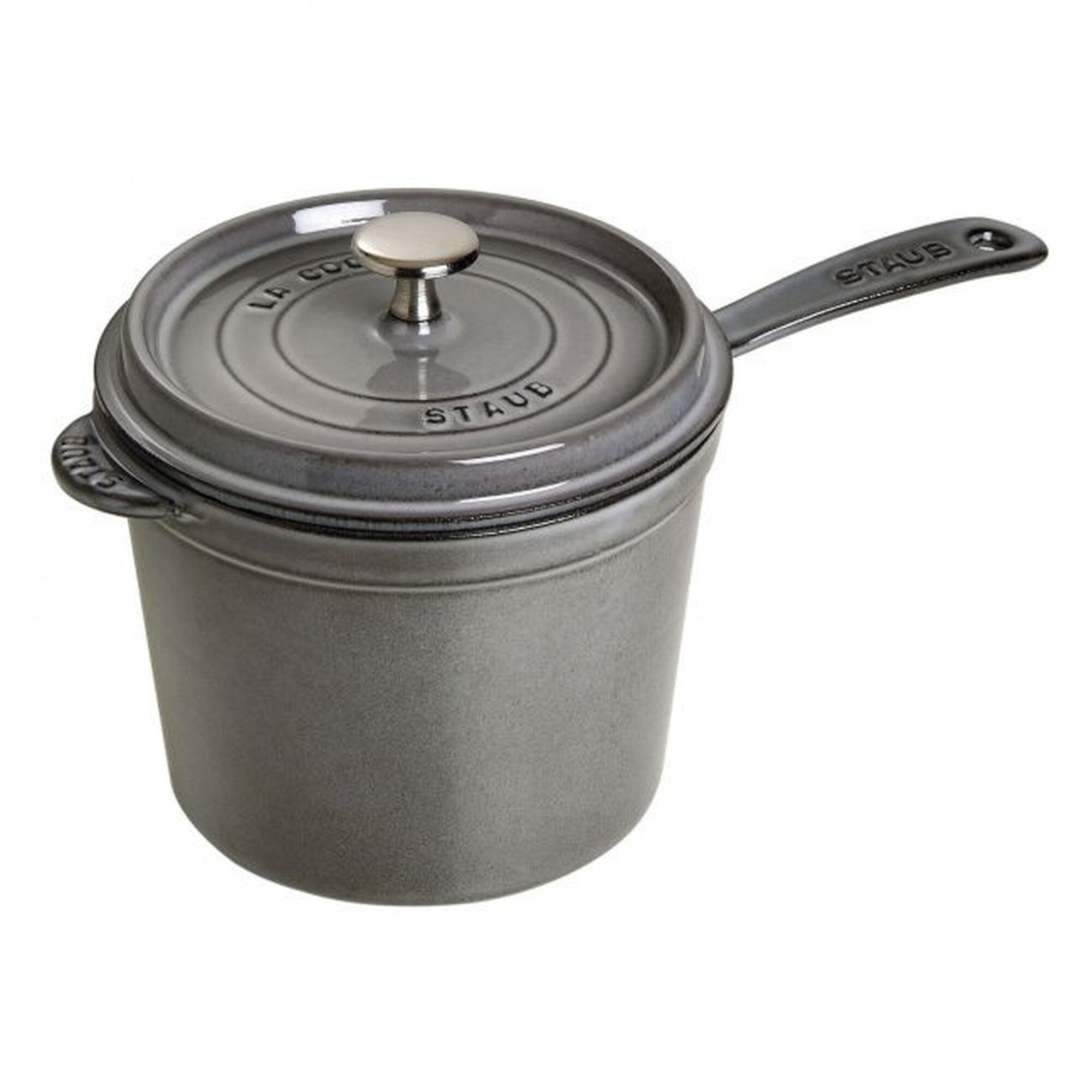 Кастрюля с крышкой STAUB Sur la Table Minis, чугунная, с длинной ручкой, диаметр 18 см, цвет темно-серый, 40510-316-0