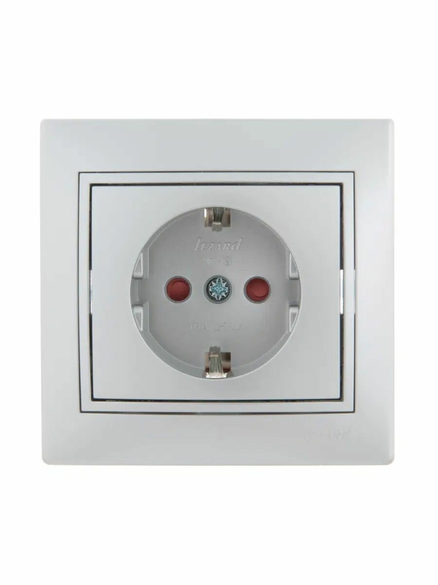 Розетка 1-м СП Mira 16А IP20 с заземлением защ. шторки со вставкой керамика серый металл LEZARD 701-1010-124