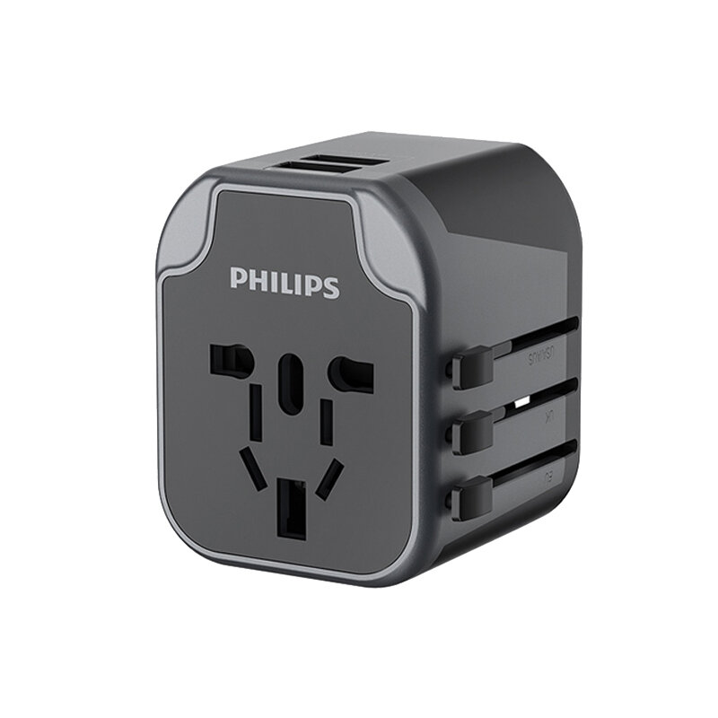 Путевой адаптер PHILIPS Smart Row Plug No Switch с USB зарядкой, черный