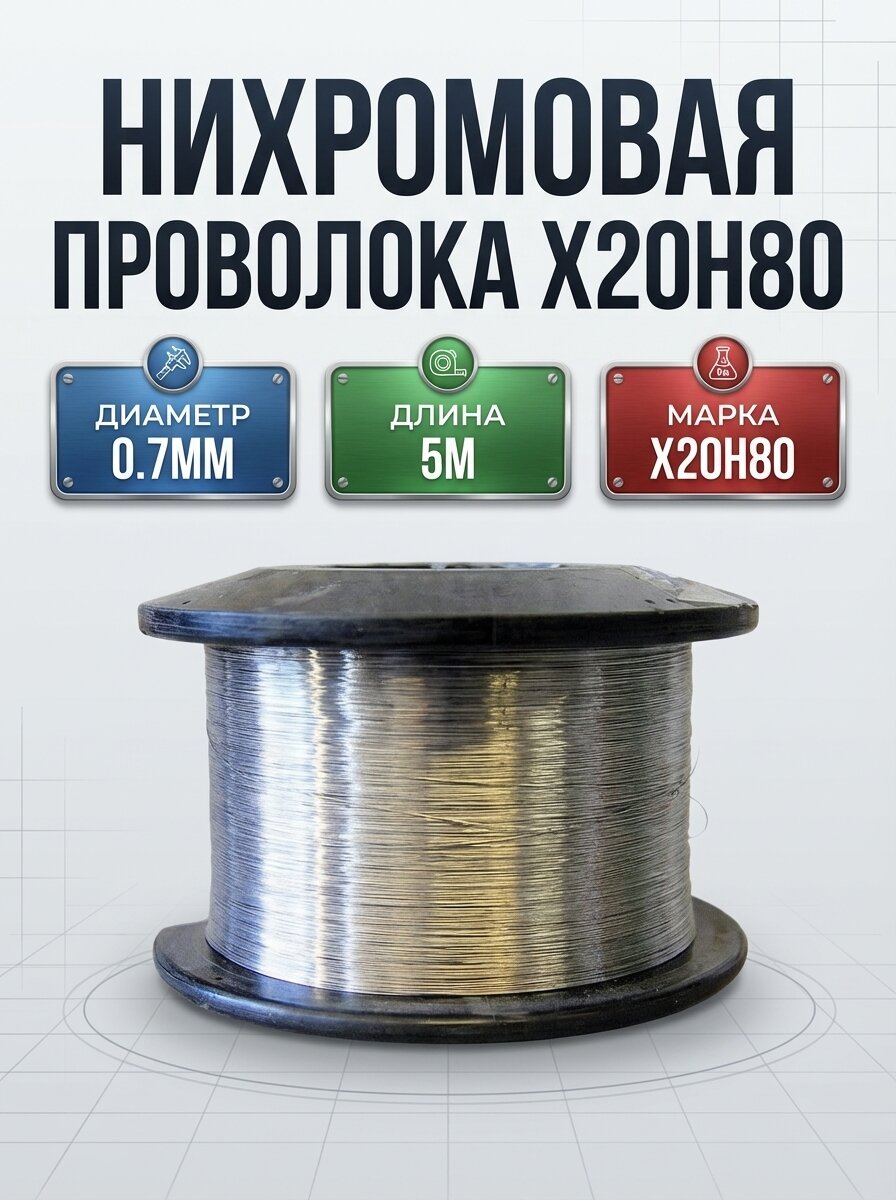 Нихромовая проволока 0.7мм 5м для резки пенопласта, чпу-выжигателей, печей