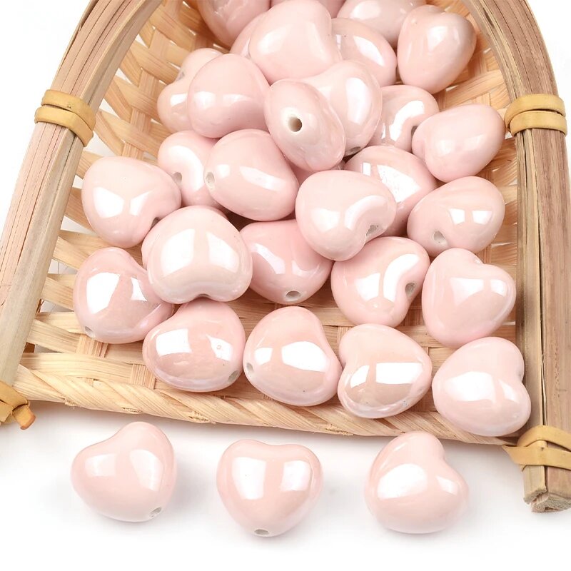 Керамические бусины NASSBORO 3D сердце 5 шт Розовый, 10pcs, TC004-2