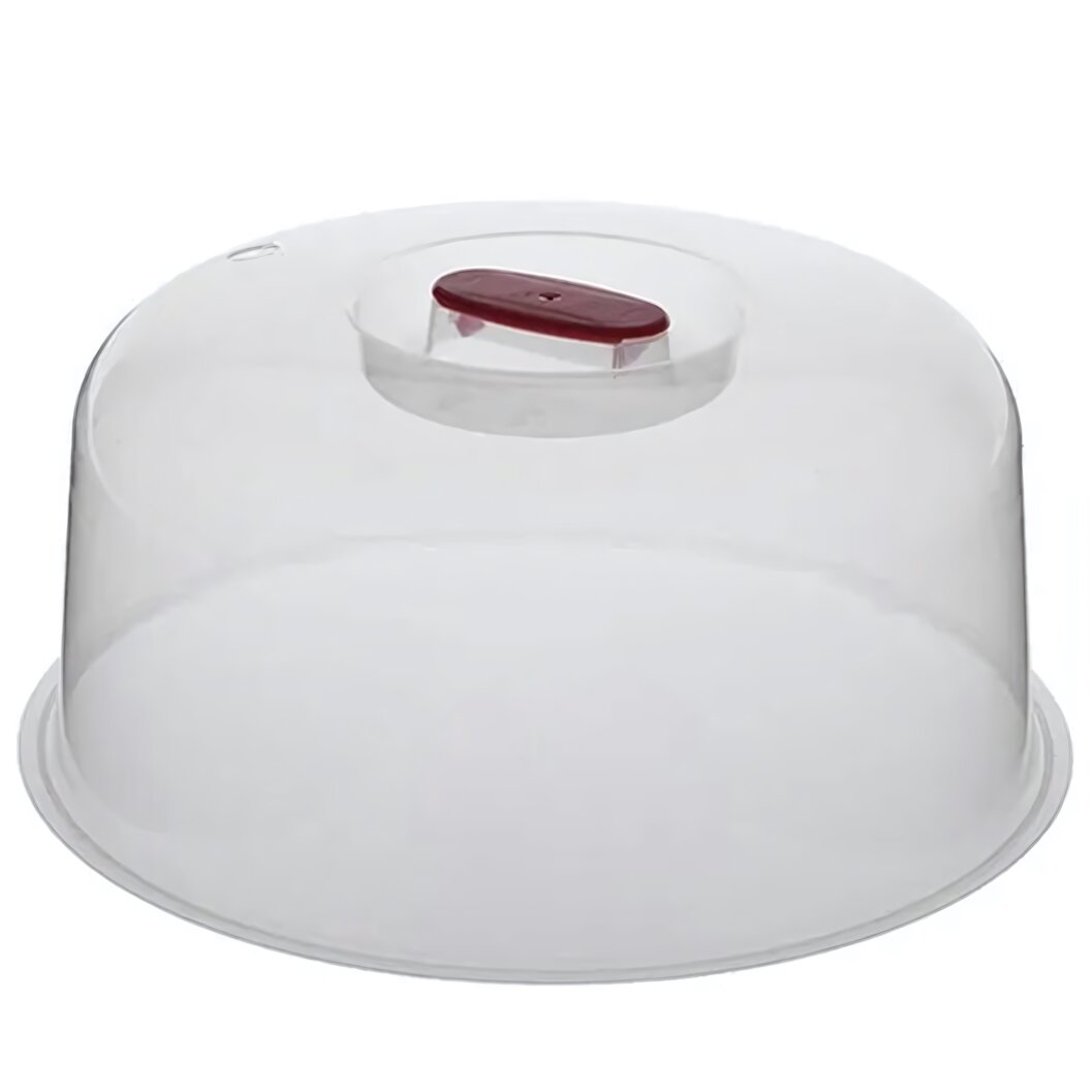 Крышка для микроволновой печи, диаметр 235 мм, прозрачная пластик, с красной ручкой