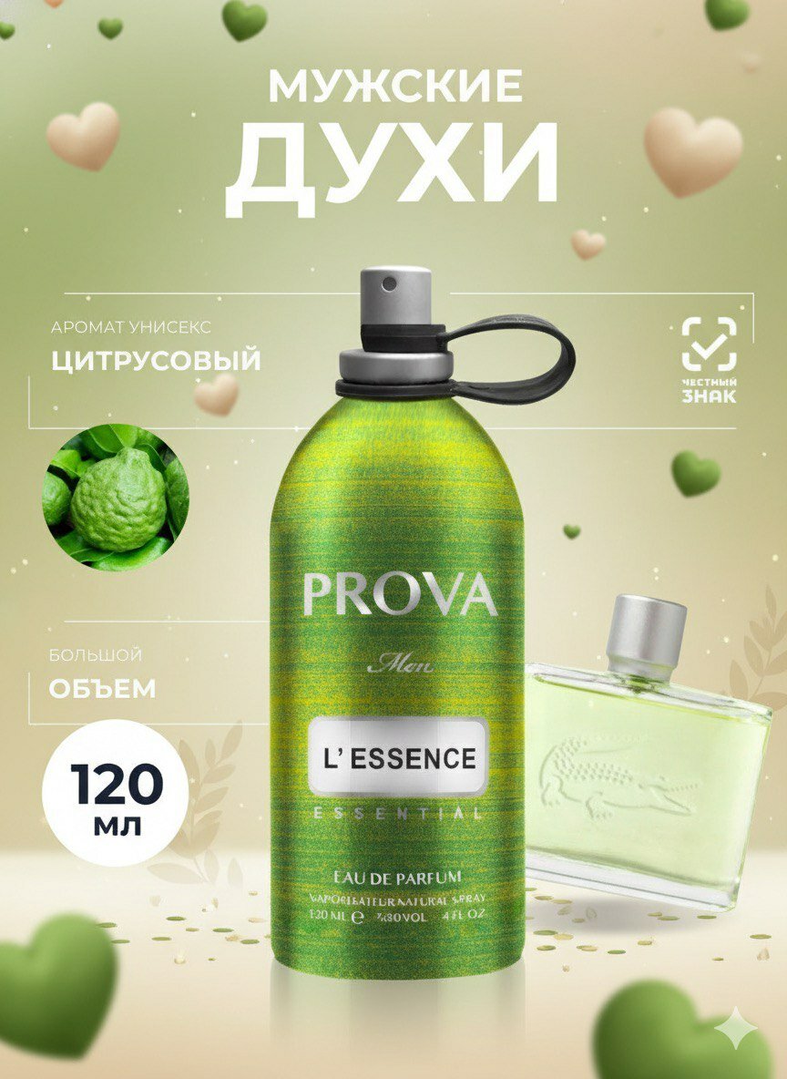 Духи Prova Essence, мужская, древесные фужерные ноты, 120 мл