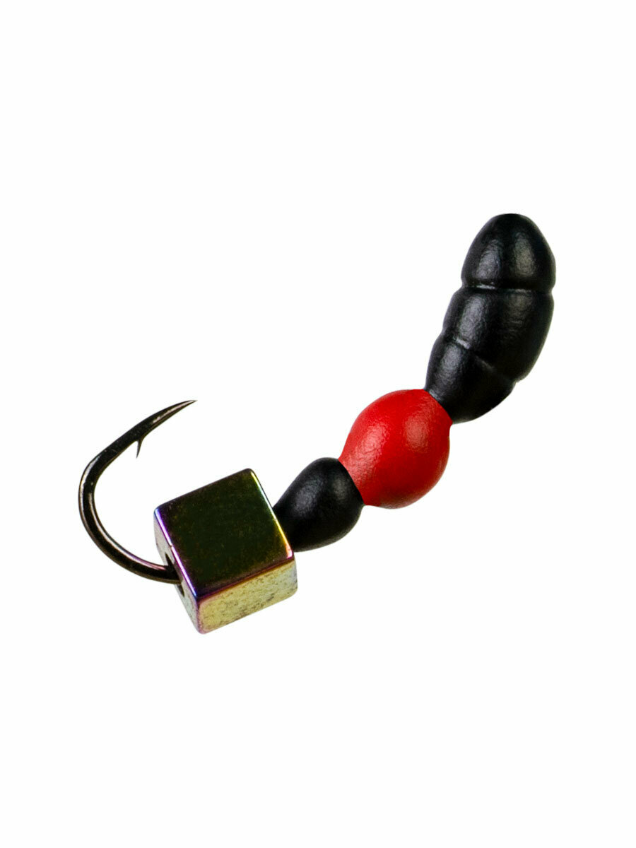 Мормышка безнасадочная (безмотылка) для летней и зимней рыбалки Лесной Муравей "Левша-НН", 0,59 г, кубик "бензин", крючок №14, чёрно-красный / 3 шт.