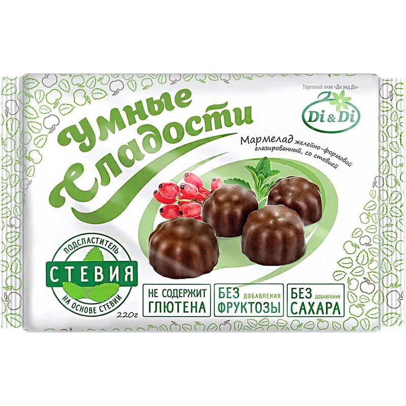 Мармелад Умные сладости Di&Di желейный в шоколадной глазури, стевия, 220г, 1295135