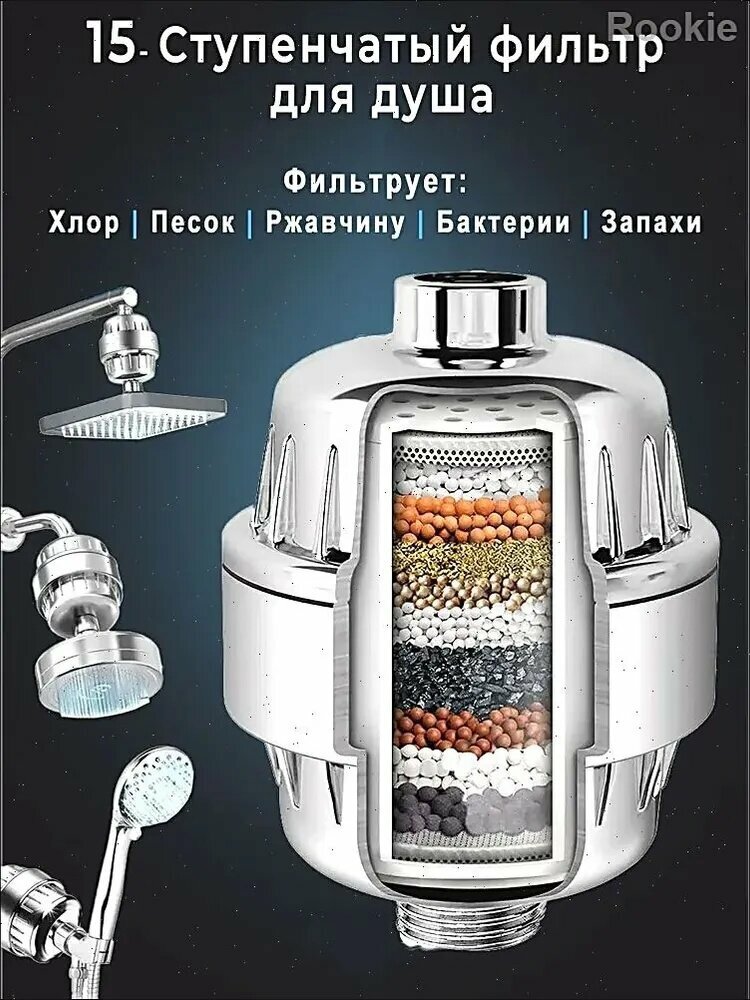 Фильтр для душа, защита кожи и волос от хлора и других вредных примесей, смягчение воды,15 ступеней очистки