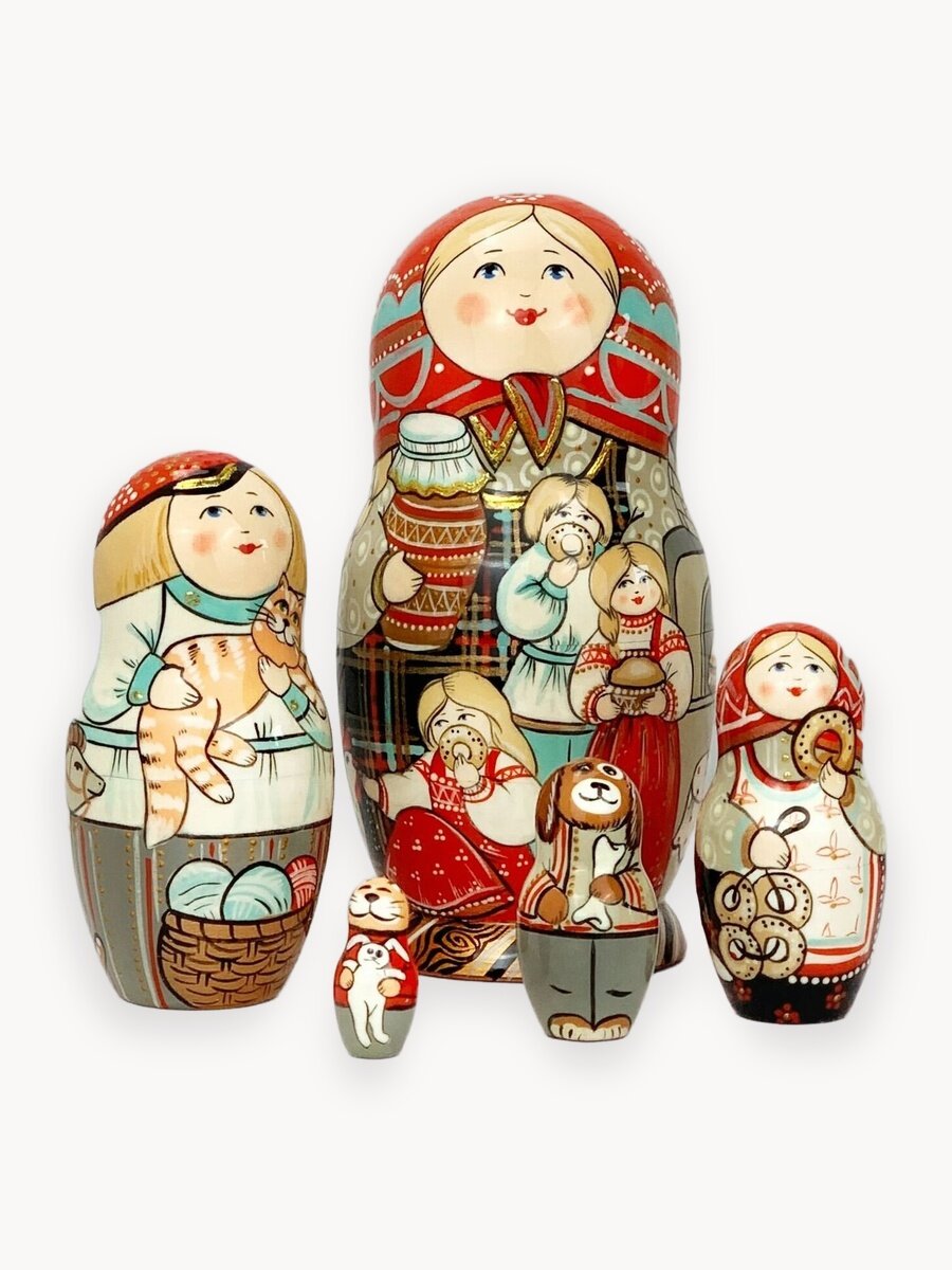 Матрешка деревянная детская развивающая игрушка Бублики 5 мест 12 см Орнамент