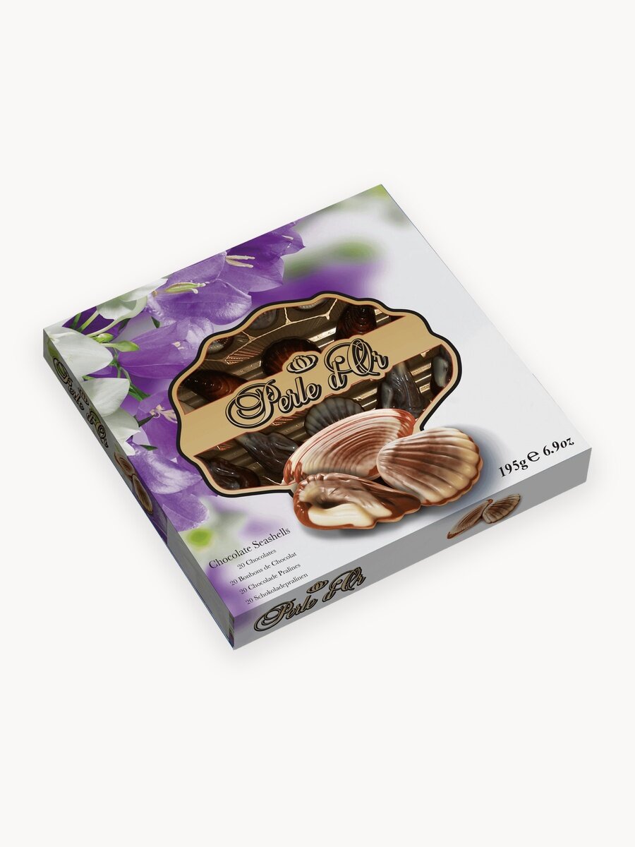 Шоколадные конфеты THE BELGIAN ракушки Perl d'Or цветы, кор. с окном /картон/ 195г