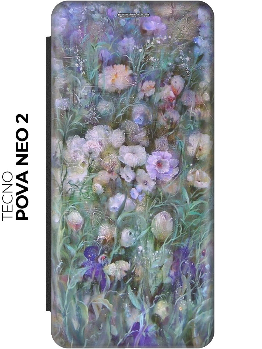Чехол-книжка на Tecno Pova Neo 2 / Техно Пова Нео 2 с рисунком "Сиреневое поле" черный