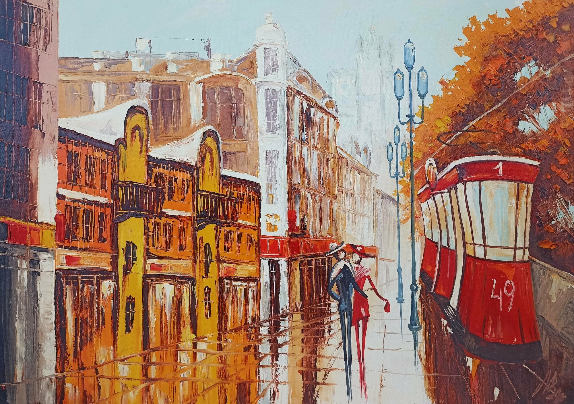Картина масло/холст. 100% ручная работа, 100% живопись от Художественной мастерской Грëзы. Картина из серии "Улочки Москвы". Старая Москва. Импрессионизм. Фэнтези. Старый Арбат. Размер картины 50х70 см.