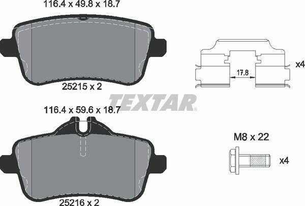 Колодки задние с противошумной пластиной Q+ Mercedes-Benz Textar 2521502 для тихой езды