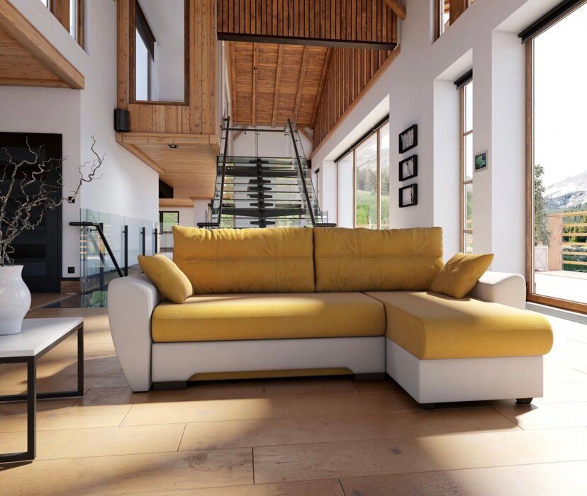 Угловой диван DiHall "Амстердам", еврокнижка, велюровая обивка, желтый