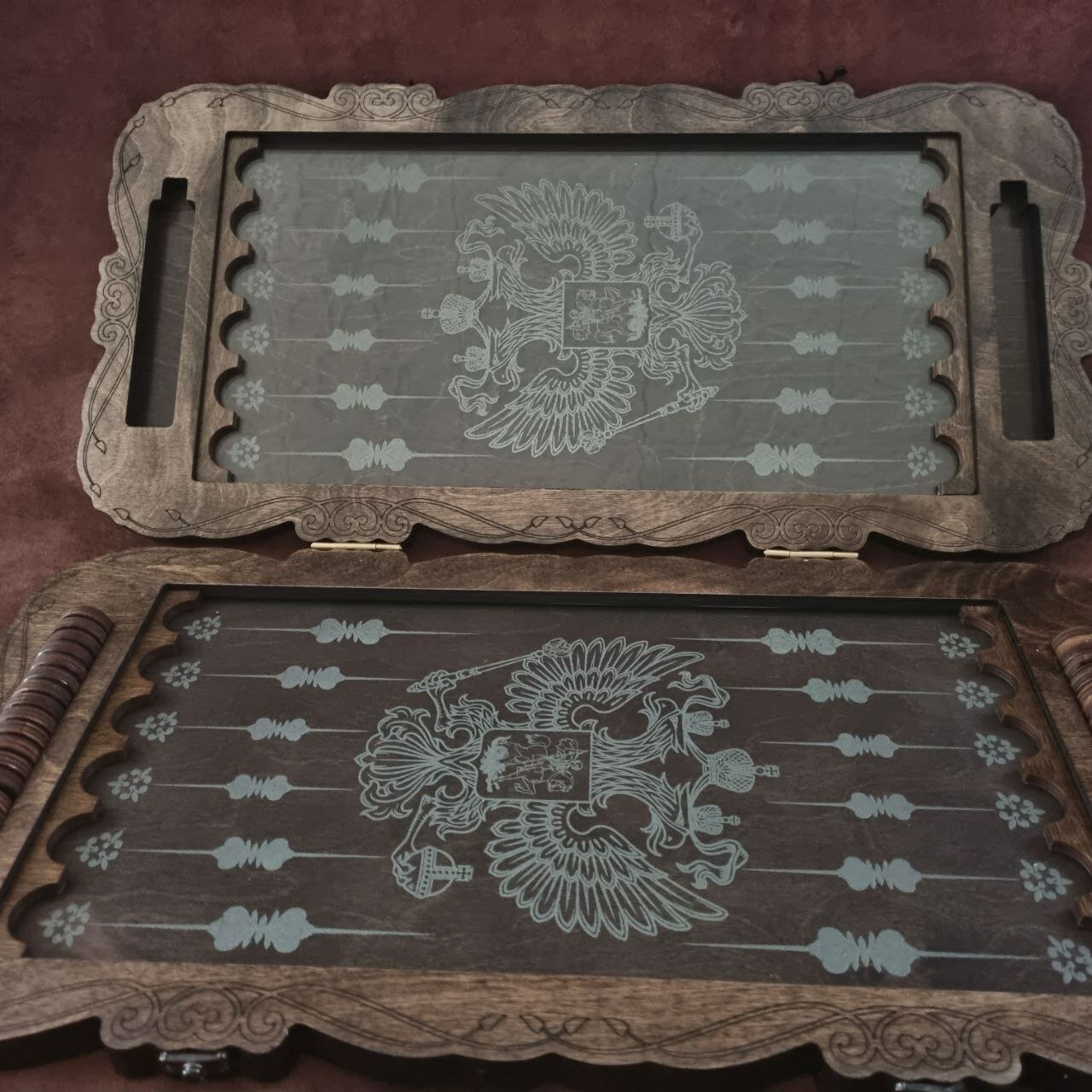 Нарды ручной работы 60х30 с отсеками для фишек, игровое поле под стеклом