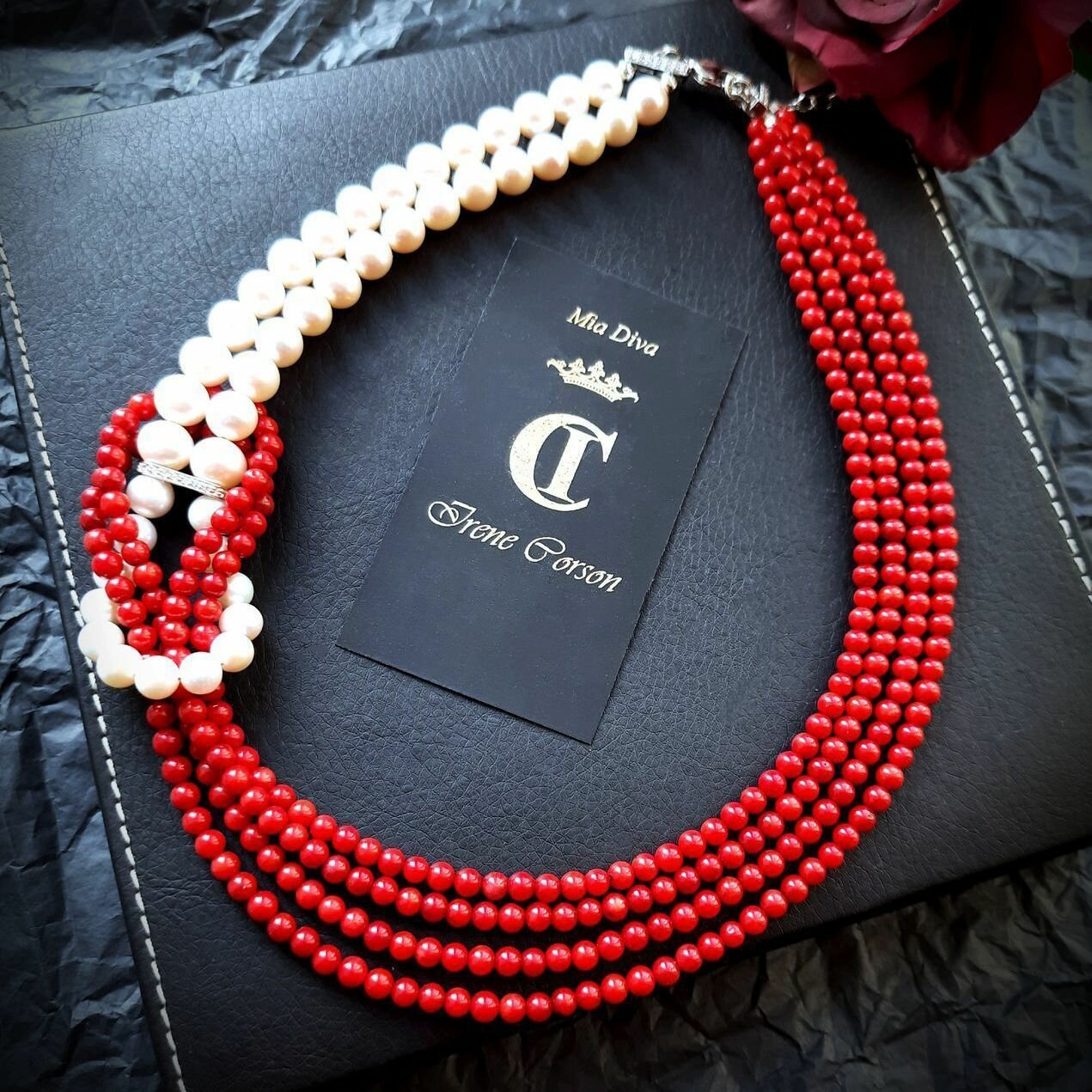 Колье, коралл, жемчуг пресноводный