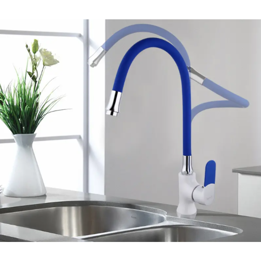 Смеситель для кухни Frap F4034 с гибким изливом и высоким изливом, хромированная поверхность, поворотный механизм.