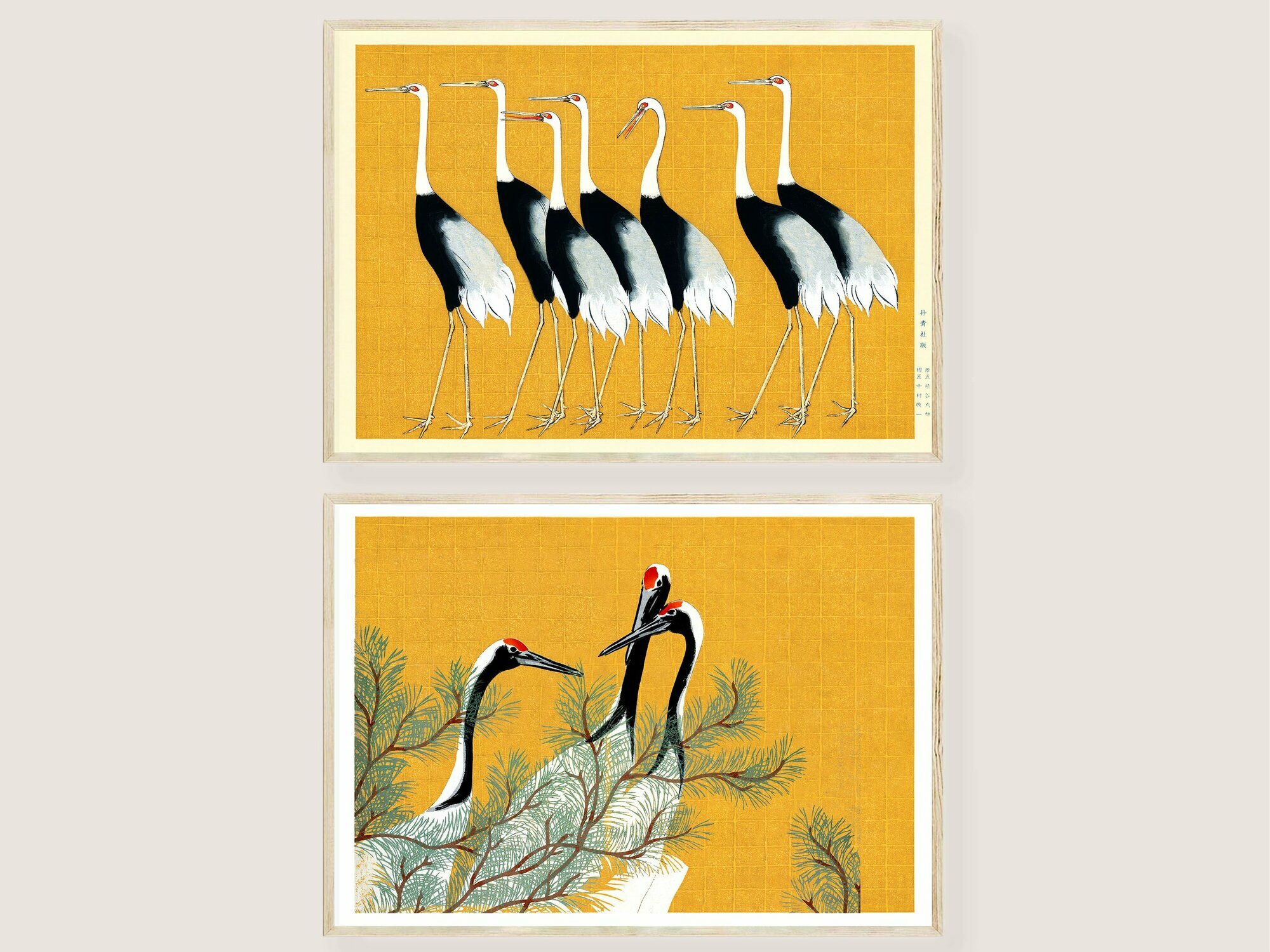 Набор интерьерных постеров - "Журавли" 2 шт А3 без рамы, восточный стиль. 2 винтажных плаката в стиле японской гравюры "Минимализм и Модерн"