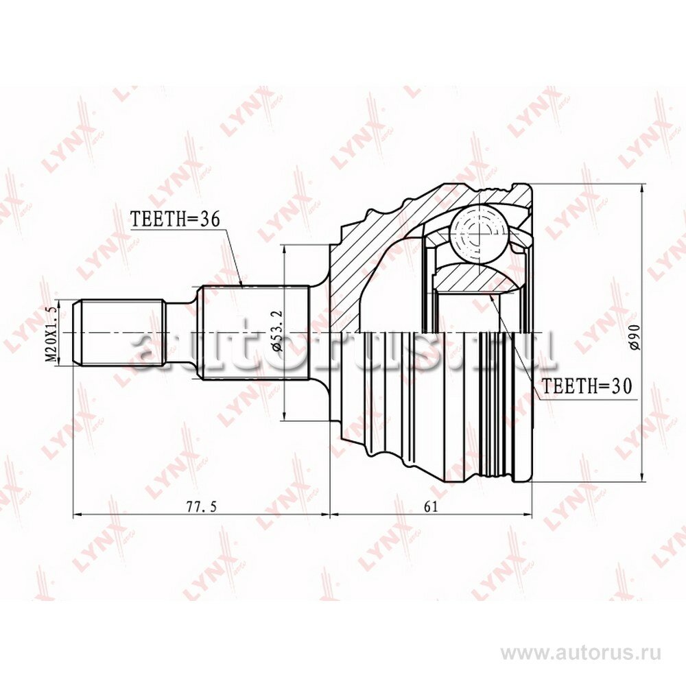 ШРУС наружный перед правый/левый Lynxauto CO-8002 для замены изношенного шарнира