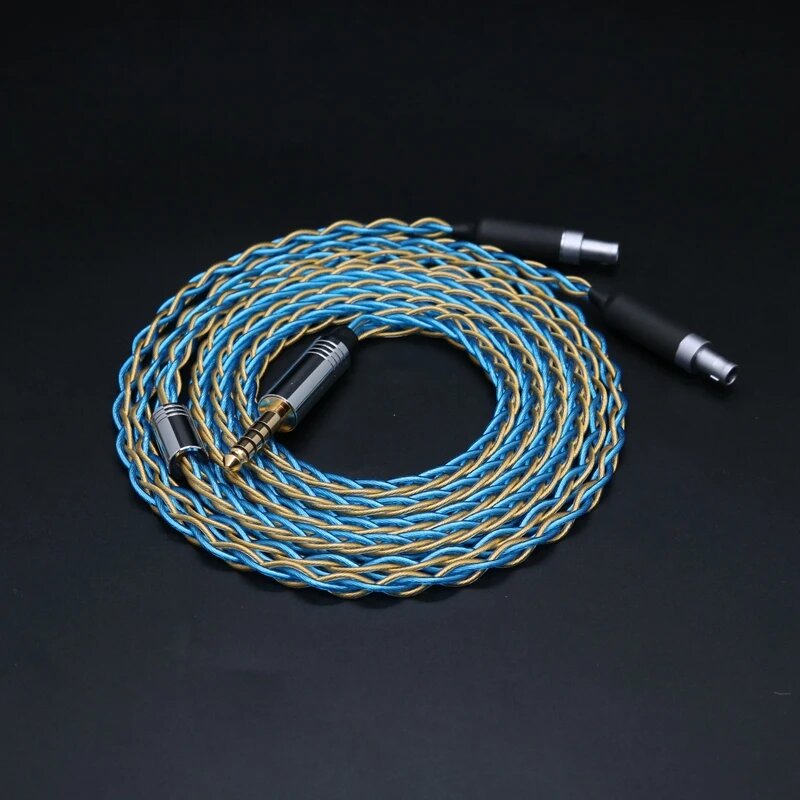 Кабель для наушников ivipQ-238 сине-золотой 8-ядерный 1.25m, 3.5mm-0.78 2PIN