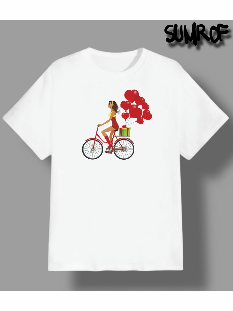 Футболка девушка на велосипеде сердце