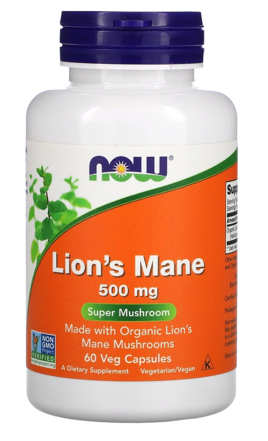 Ежовик гребенчатый, Lions mane, Now foods, 500 мг, 60 кап.