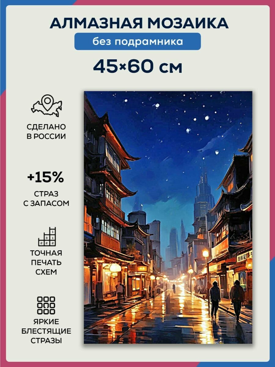 Алмазная мозаика 45x60 Ночной Токио без подрамника