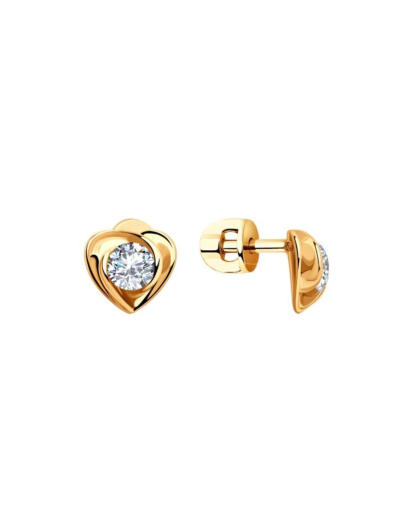 Серьги пусеты, серебро, 925 проба, золочение, фианит