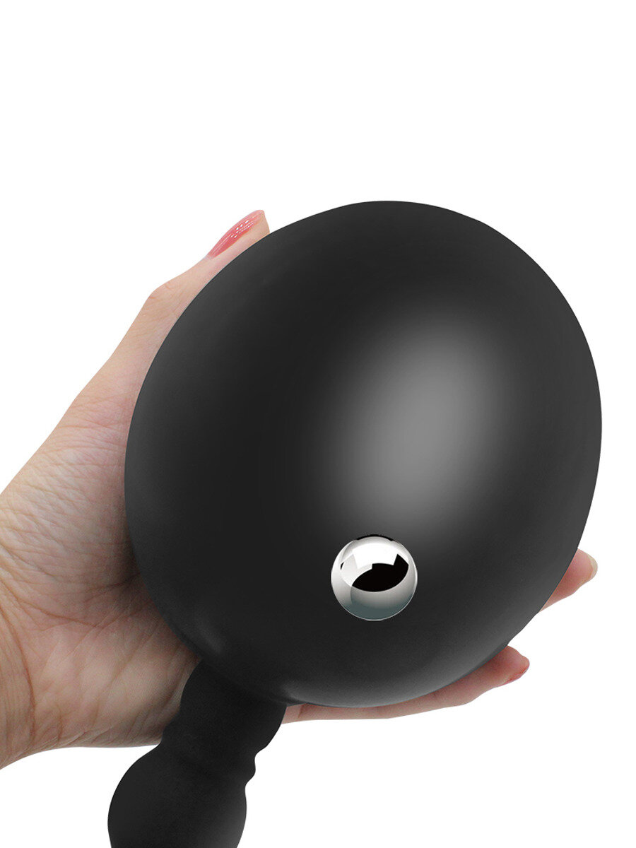 Надувная анальная пробка-расширитель с грушей и со смещенным центром тяжести, 12.4см