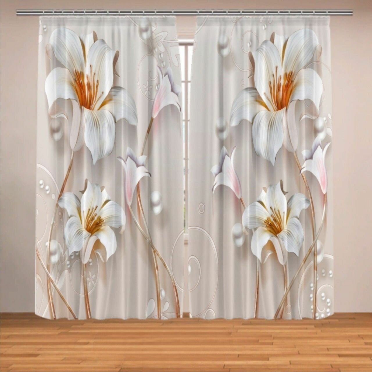 Фотошторы "Цветы", 290x260 см, габардин, крепление на ленте, 3D эффект