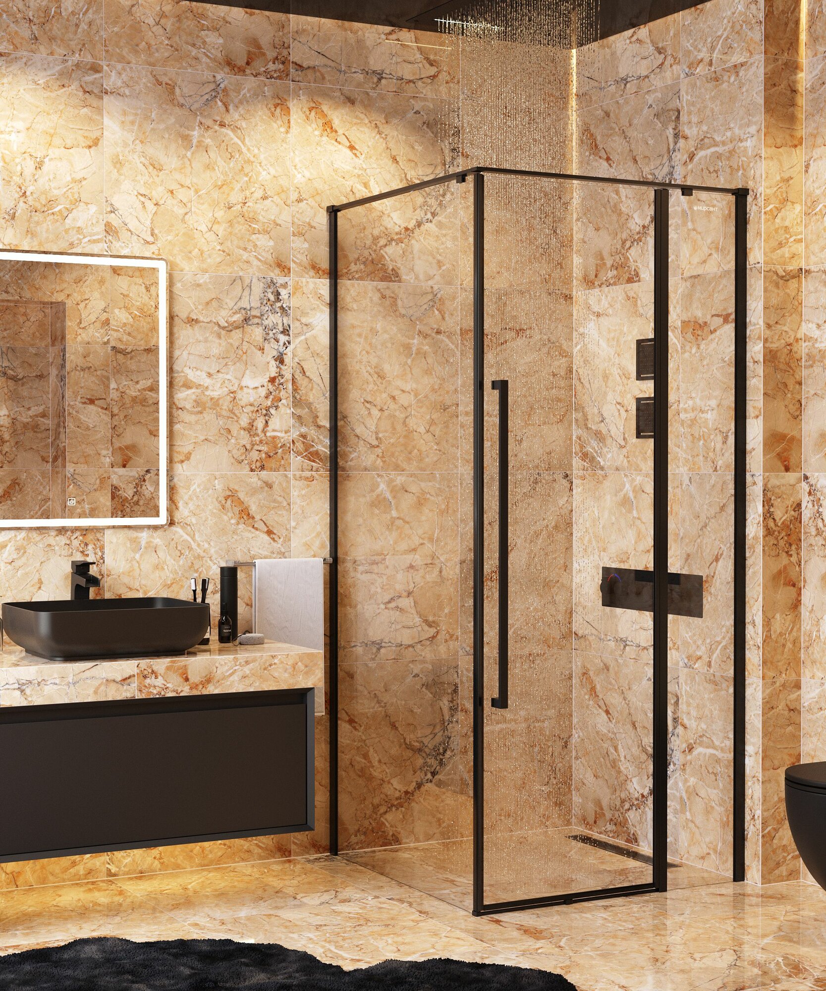 Душевое ограждение без поддона Mirsant Next 90 Black прозрачные стекла, черный матовый профиль