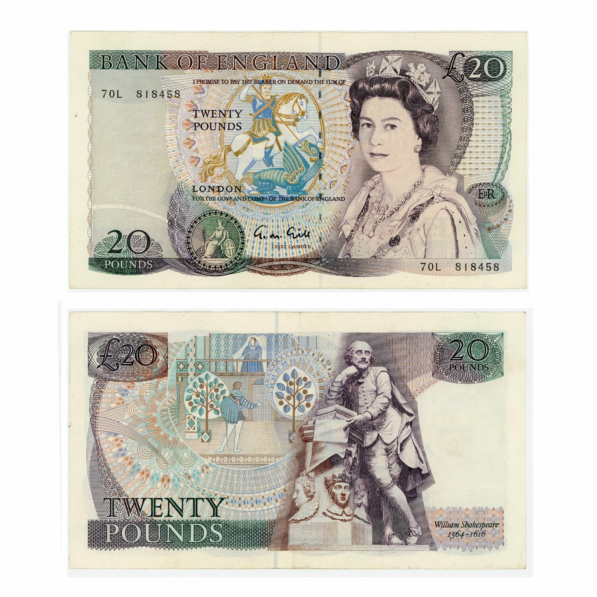 Банкнота Великобритания 20 фунтов TWENTY POUNDS 1988-91 год Extremely Fine (XF) Pick 380