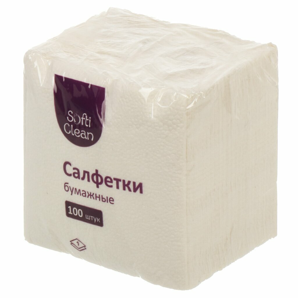 Бумажные салфетки Softi Clean, 100 шт, 1 слой, белые