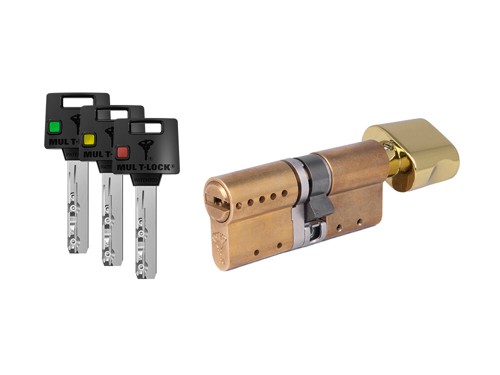 Цилиндр Mul-t-Lock MTL400 Светофор ключ-вертушка 81мм (размер 33х48В мм) - Латунь, Флажок