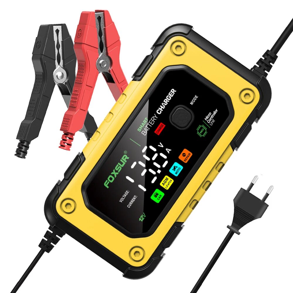 FOXSUR Умное зарядное 12V 7A EU Plug (Yellow)