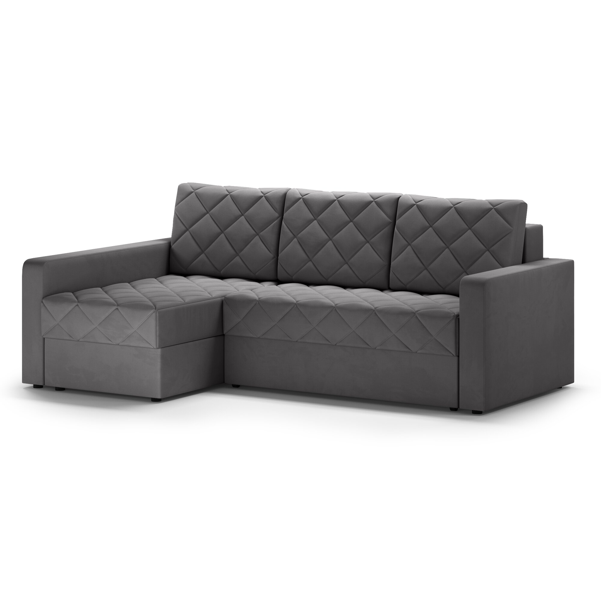 Диван угловой "Олимп левый" 236х155х81, 150х208, 3 места, темно-серый велюр