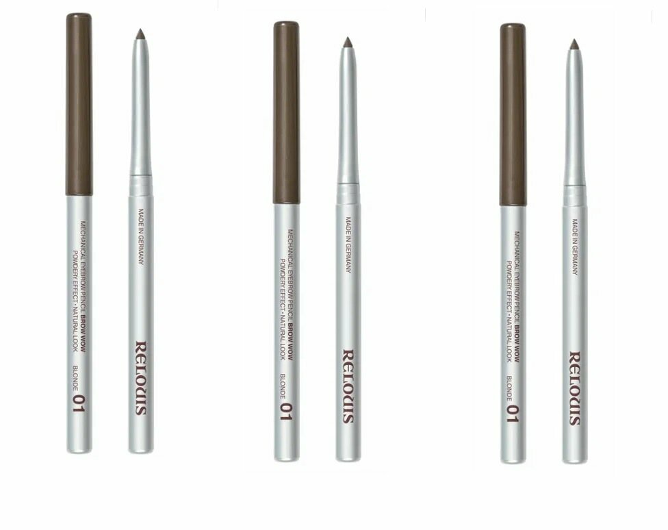 Карандаш для бровей Relouis Brow Wow тон 01 Blonde бежевый, механический, 3 шт, 15 гр.