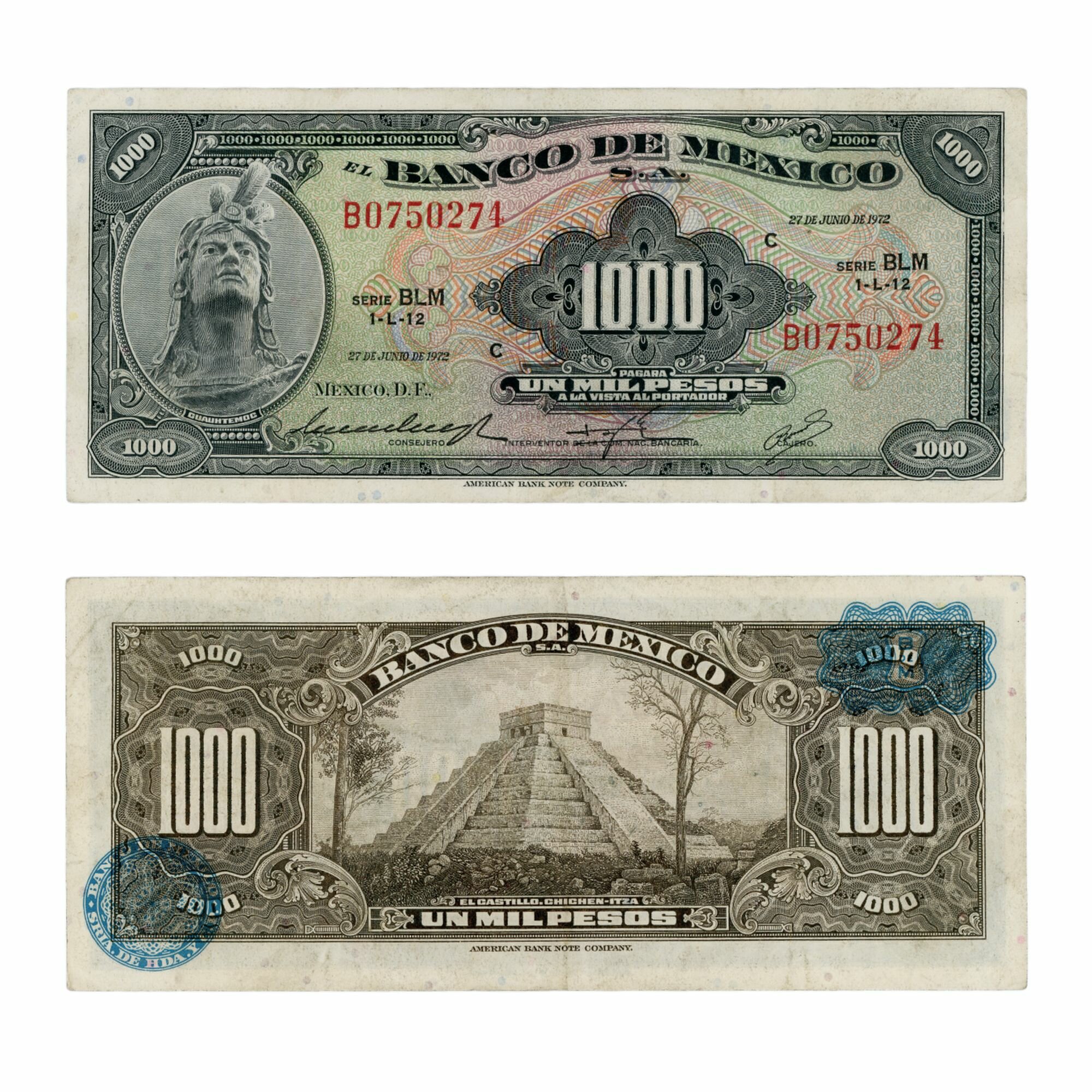 Банкнота Мексика 1000 песо 1972 год Very Fine (VF) Pick 52p