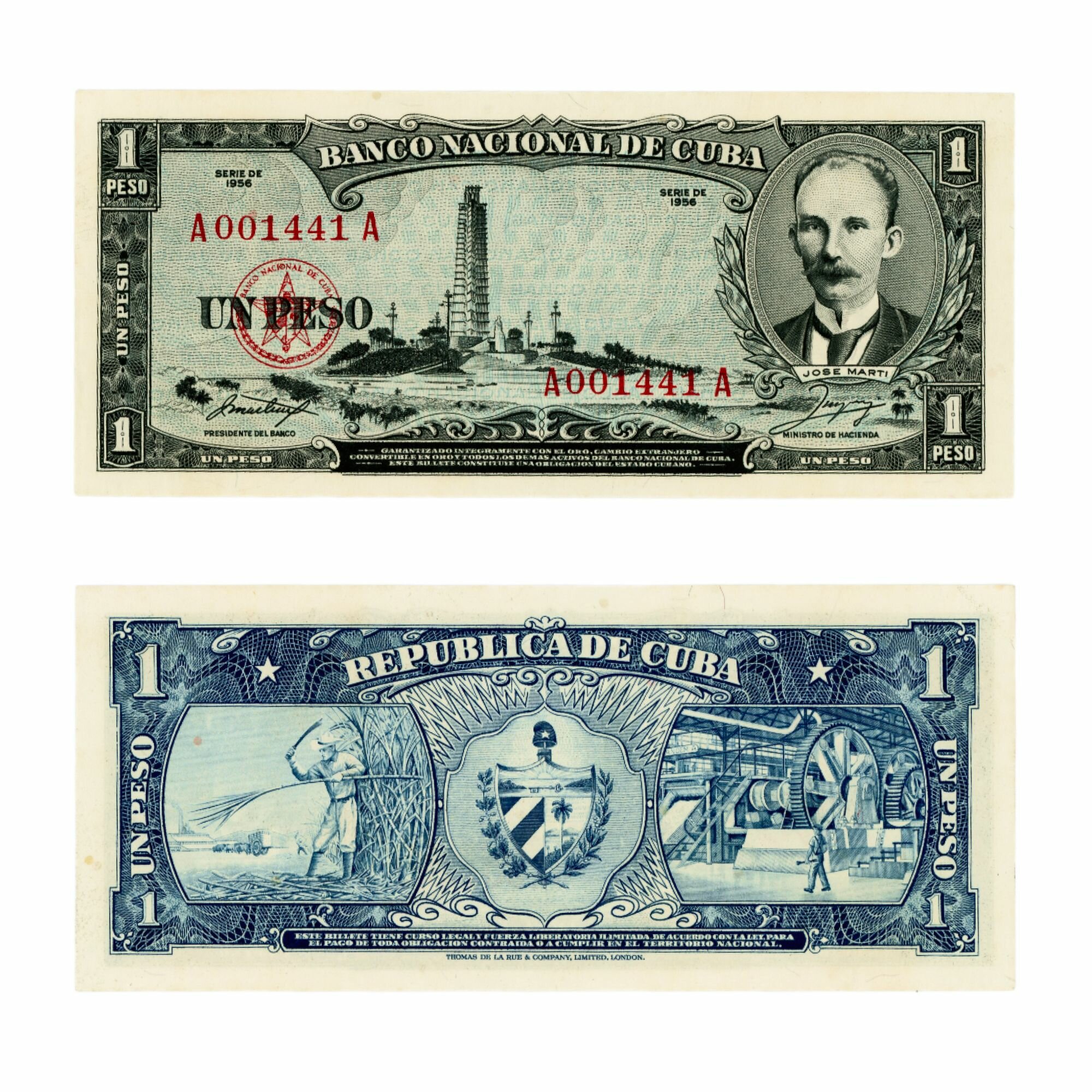 Банкнота Куба 1 песо 1956 год Uncirculated (UNC) Pick-87