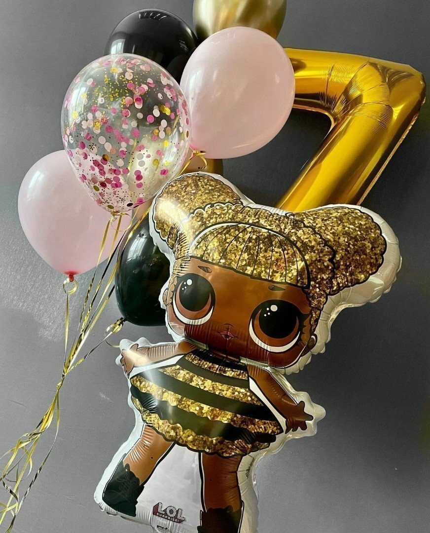 Модные шарики в стиле "Куклы ЛОЛ" Квин Би и связка шаров с цифрой