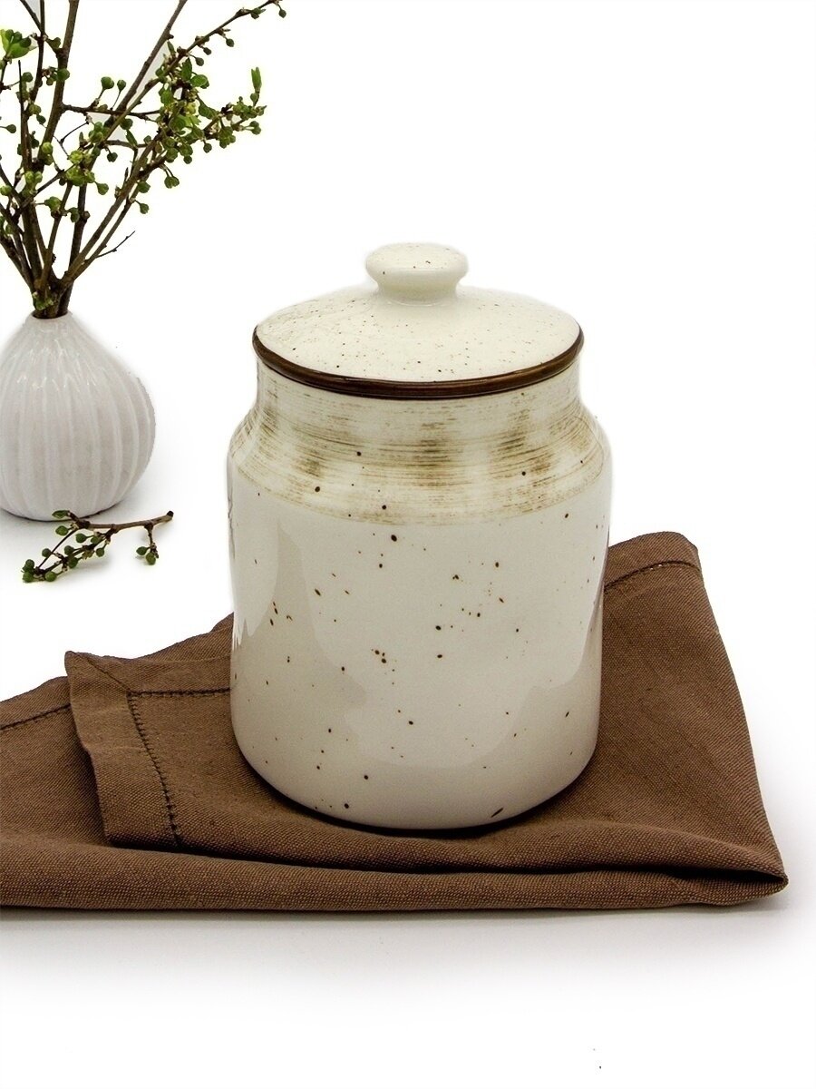 Фарфоровая емкость для хранения 1 литр - Банка для хранения сыпучих продуктов с крышкой 1 шт