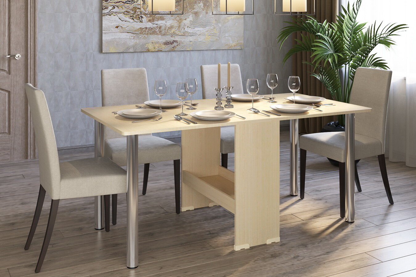 Стол-книжка СКР-4-Р Дуб молочный, раскладной, обеденный, 73.9х85.0х166.5 см, россия