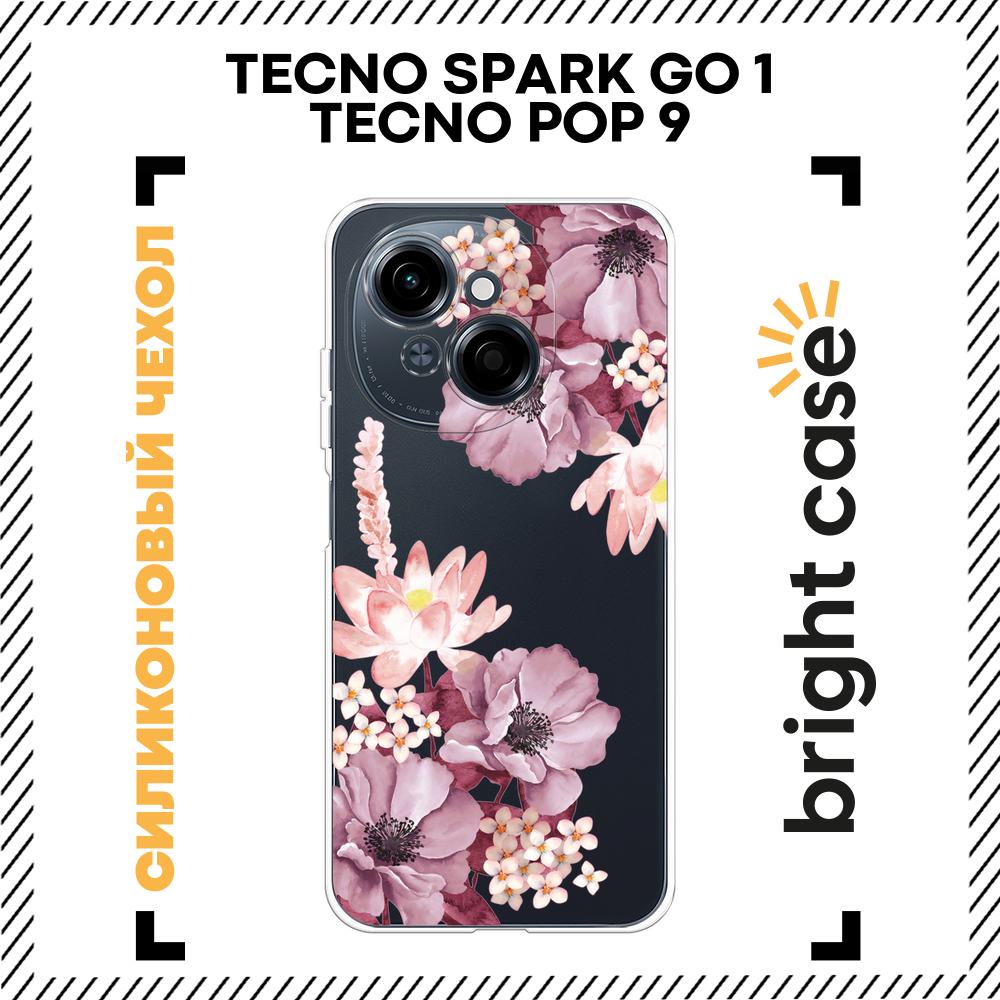 Чехол на Tecno Spark Go 1/Pop 9 / Текно Спарк Го 1/Поп 9 с принтом Розовые анемоны, прозрачный