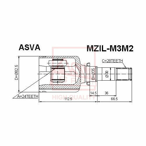 Ремкомплект шруса внутренний для автомобиля Mazda, ASVA MZIL-M3M2 (1 шт.)