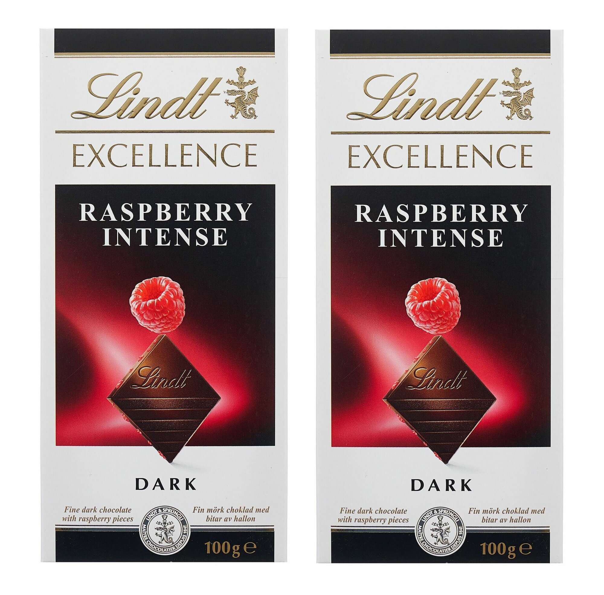 Шоколад темный с малиной Lindt Excellence Raspberry (Framboise) Intense, 2 шт. по 100 гр. (Франция)