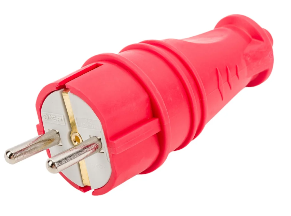 Вилка силовая кабельная NE-AD евро прямая с заземляющими контактами из каучука, красная, 16А 250В / электрика