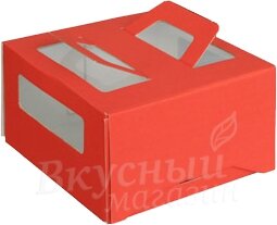 Упаковка для торта на 1 кг. 21х21х11 с окошком Красная 120 (Набор из 3 шт.)