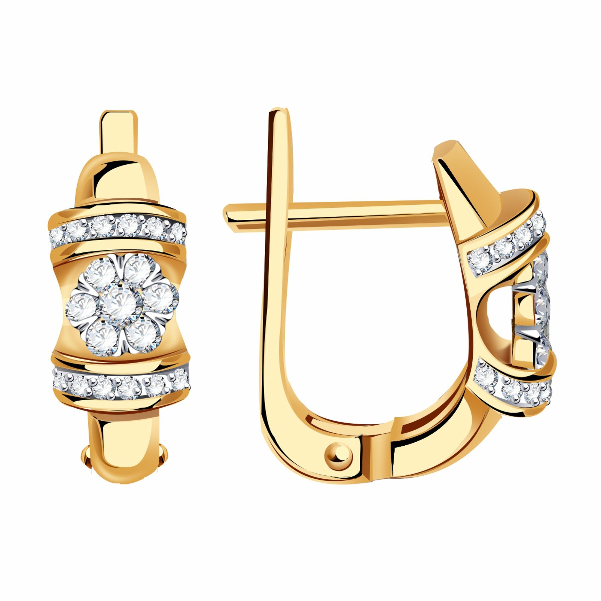 Серьги, красное золото, 585 проба, бриллиант