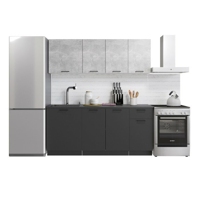 Кухонный гарнитур прямой Simple, без столешницы, 1800 мм, цвет ателье светлый/антрацит