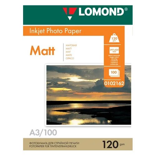 Фотобумага Lomond A3, для струйной печати, 100л, 120г/м2, белый, покрытие матовое [0102162]