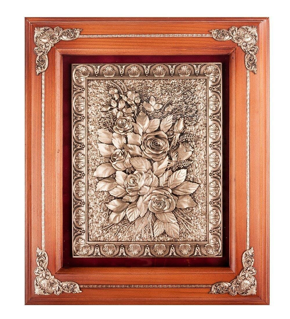 Панно Розы 29х33 A2026563 разностор, Медь, дерево, бархат